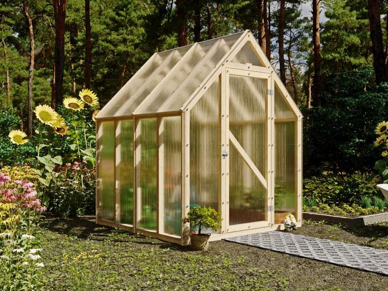 Schne Gewchshaus Holz Flachdach Ebenbild