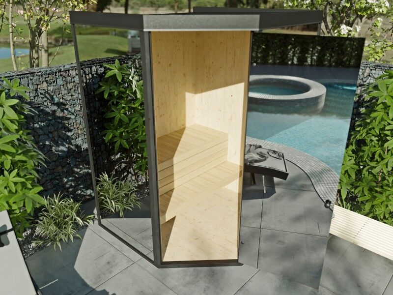Design Sauna Outdoor – Fjordholz Spiegelsauna Kuido Black Edition
